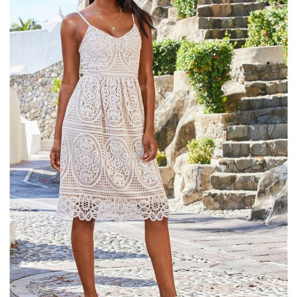 New S Boston Proper White Lace Midi Dress Sample Stre… - Gem